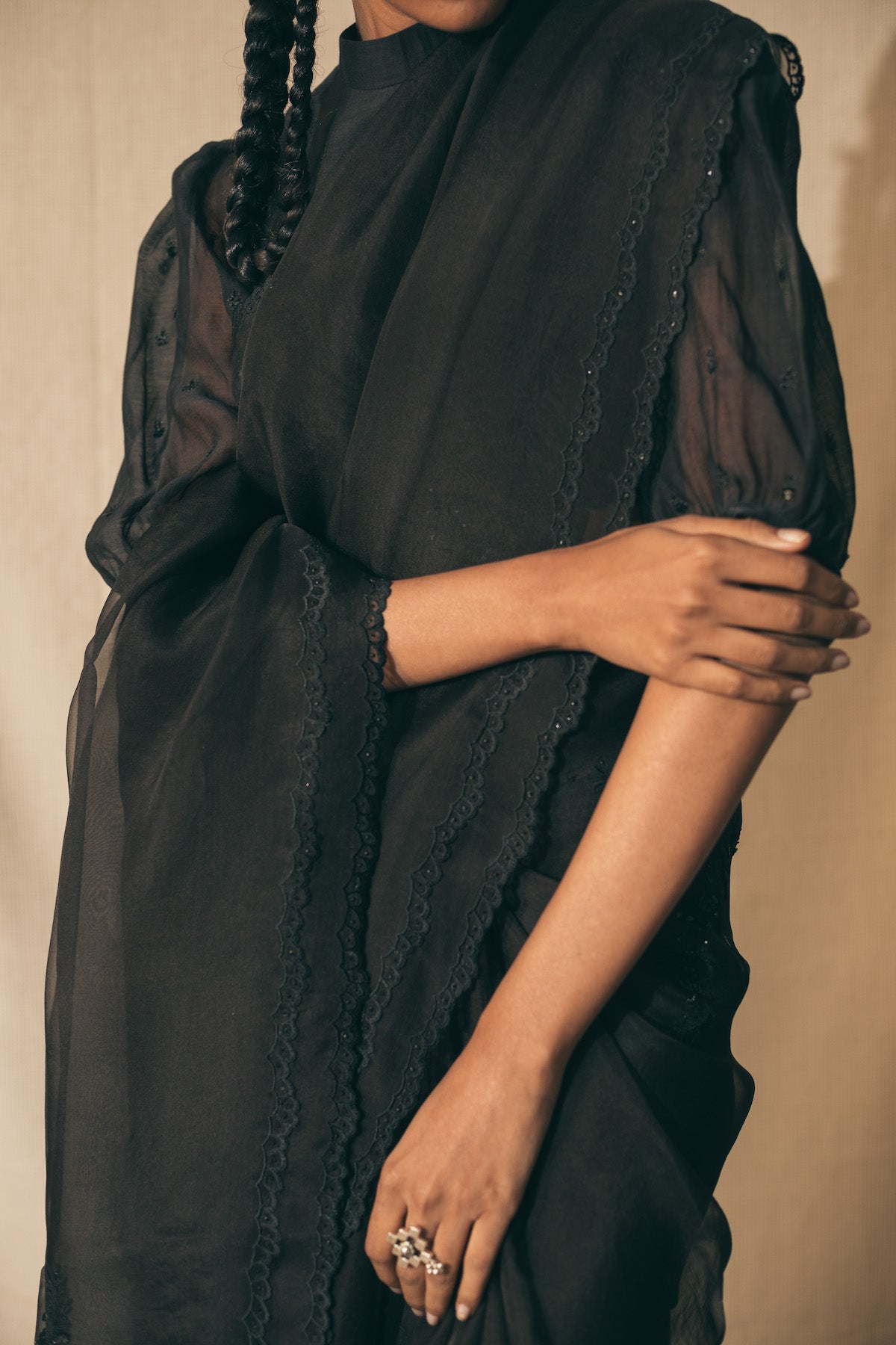 Black Peacock Cutwork Saree – Sarang Kaur